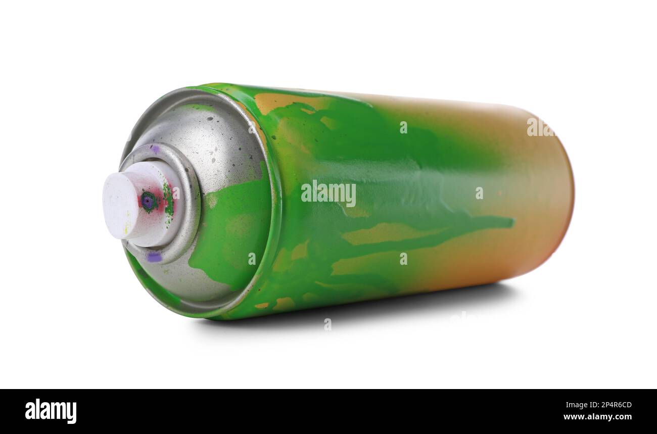 Used can of spray paint isolated on white. Graffiti supply Stock Photo ...