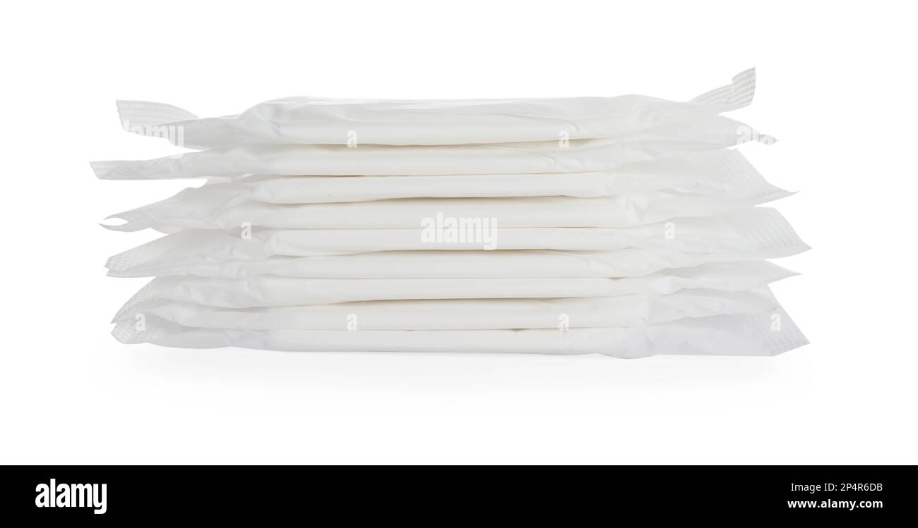 Stack of menstrual pads on white background. Gynecological care Stock ...