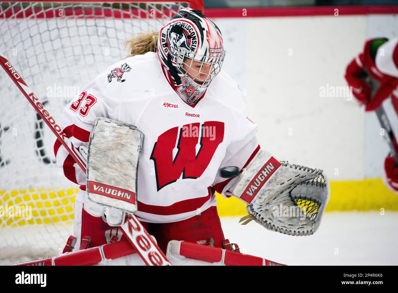 Wisconsin Badgers goalie Alex Rigsby (33) during warmups prior to an ...