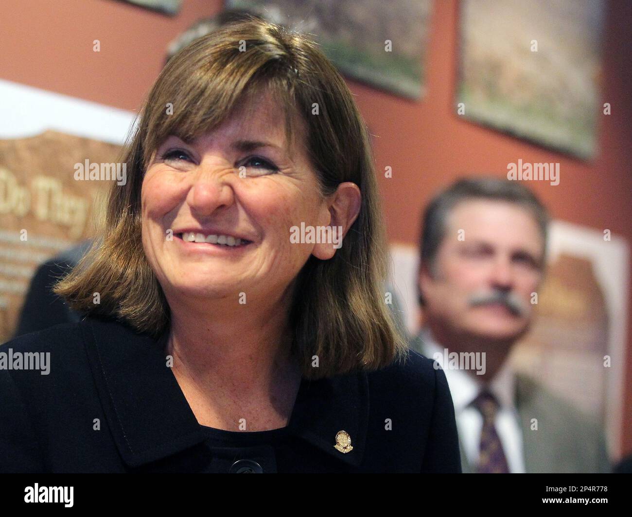 Cindy Hill smiles during a news conference at the Barrett Building ...