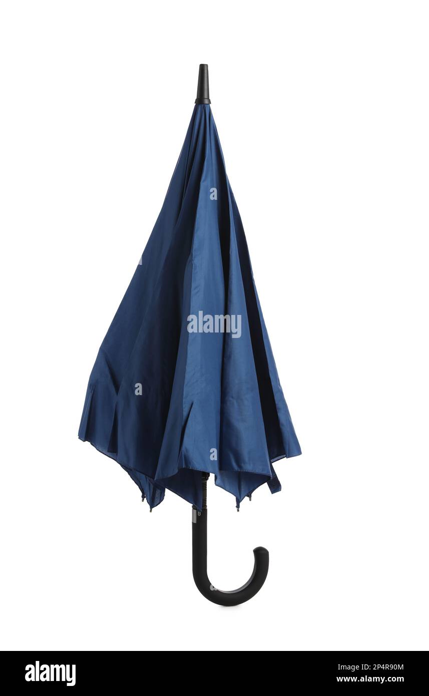 Stylish closed blue umbrella isolated on white Stock Photo - Alamy