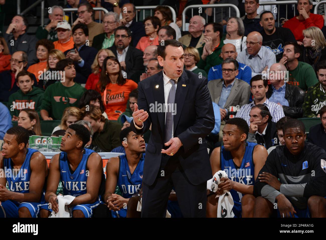 January 22, 2014: Head coach Mike Krzyzewski of Duke in action during ...