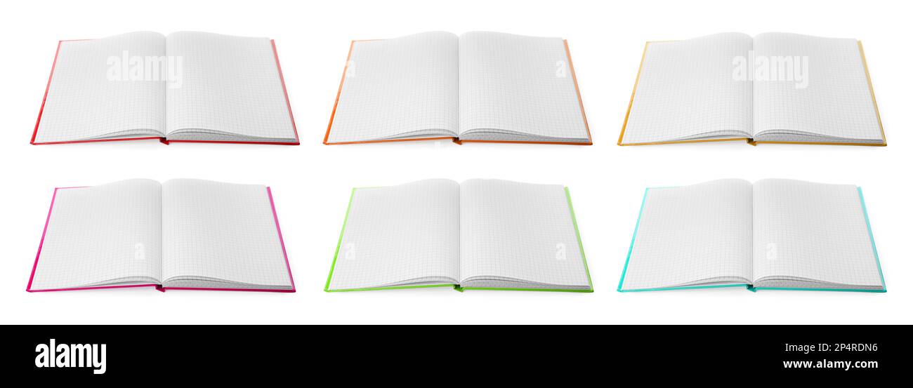 Set with open planners on white background. Banner design Stock Photo ...