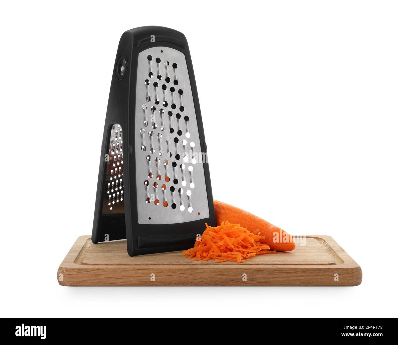 Stainless steel grater and fresh carrot on white background Stock Photo ...