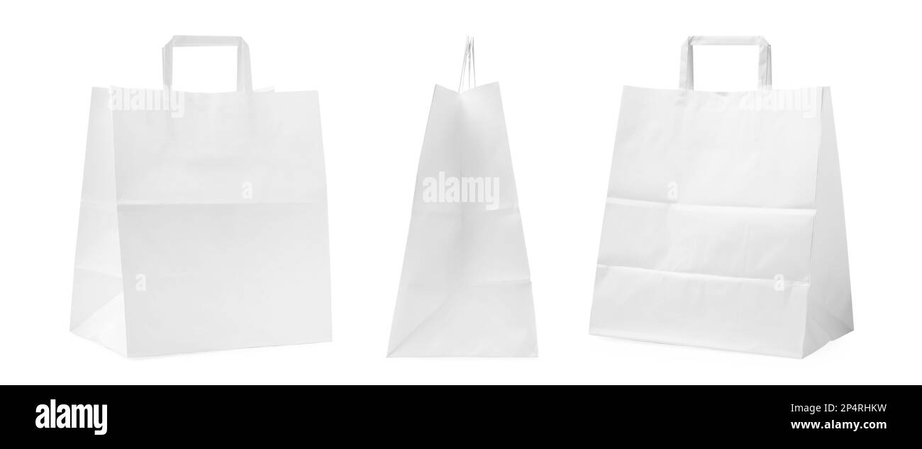Set with paper bags on white background. Banner design Stock Photo - Alamy