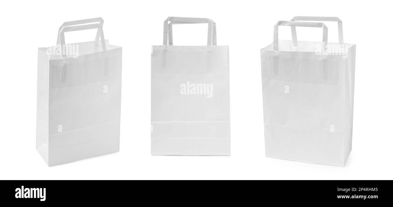 Set with paper bags on white background. Banner design Stock Photo - Alamy