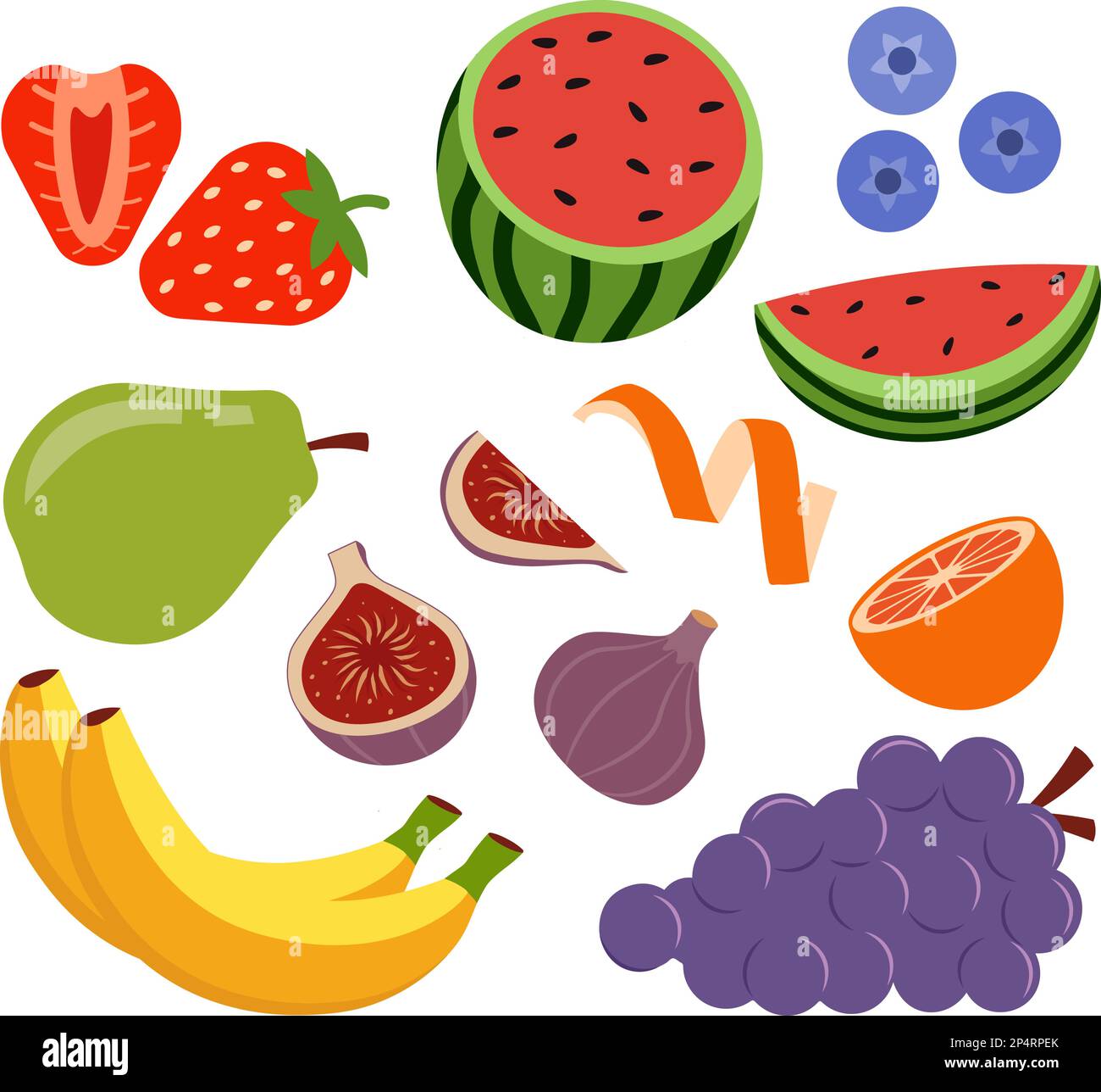 Collection Of Colorful Fresh Fruits And Berries Vector Illustration ...