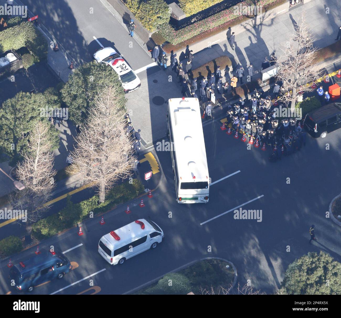 A photo shows a prison bus, which is believed to carry Makoto Hirata, a ...