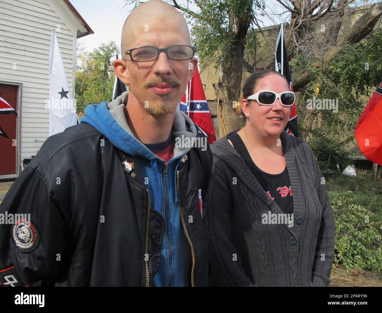 This Oct. 9, 2013 photo, shows white supremacist Kynan Dutton, left ...