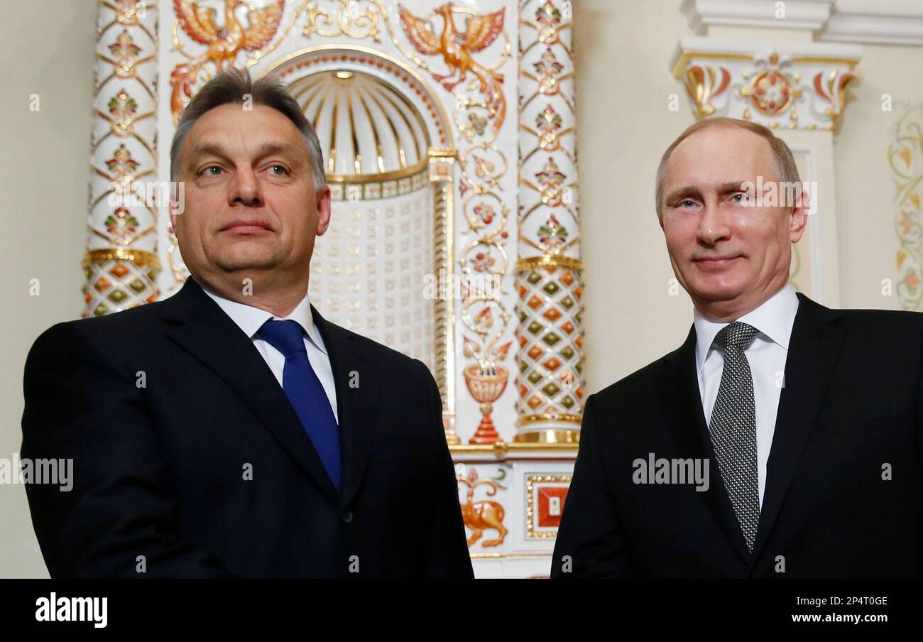 Russian President Vladimir Putin, right, and Hungarian Prime Minister ...