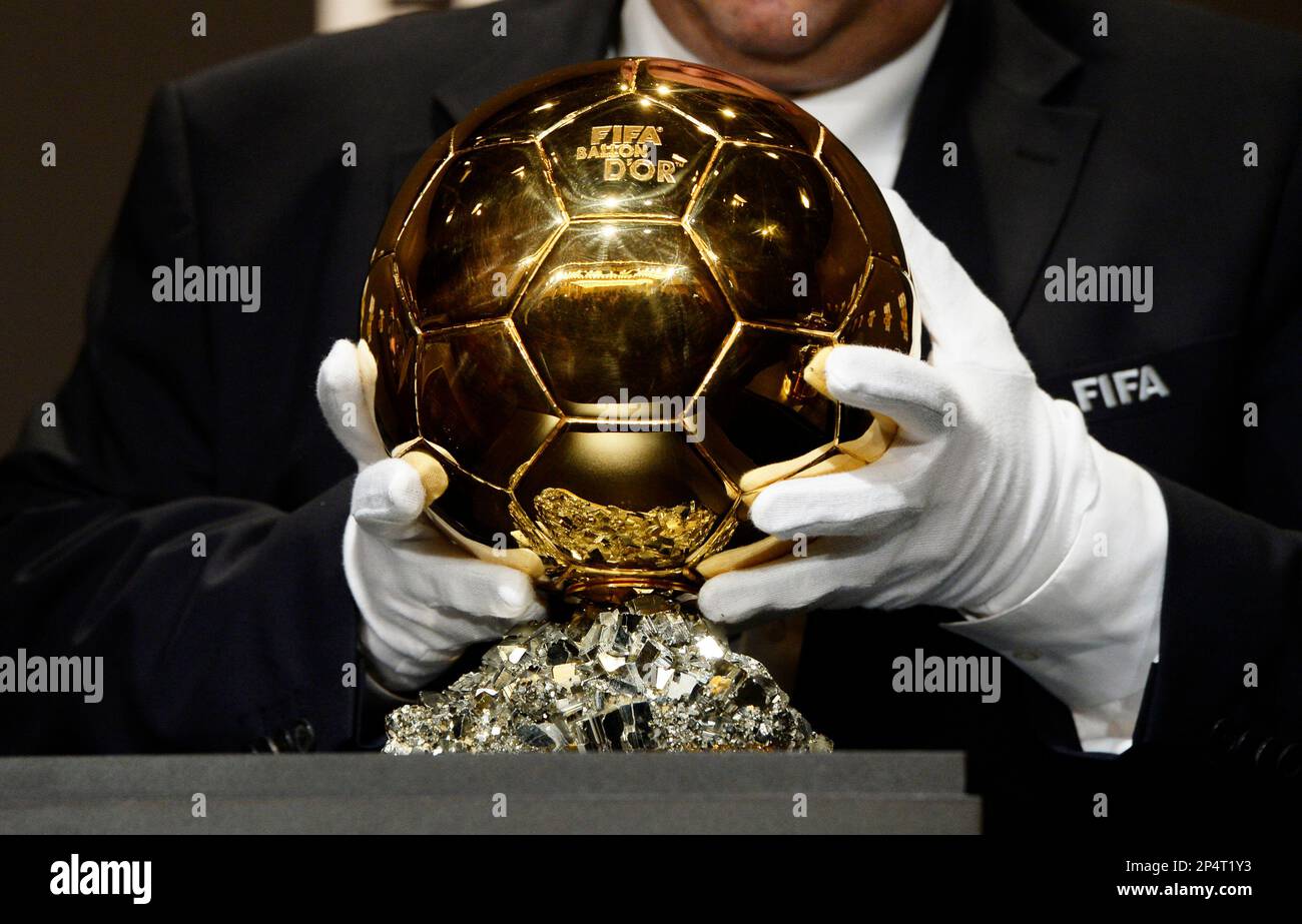 The Ballon d'Or trophy for best soccer player of the year is presented ...