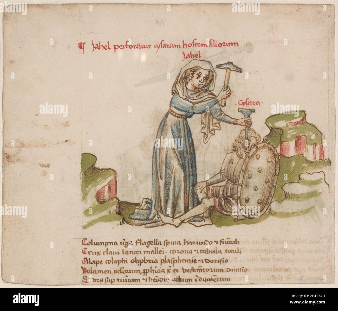 Austrian 15th Century Jael Killing Sisera, c. 1460 pen and ink with ...