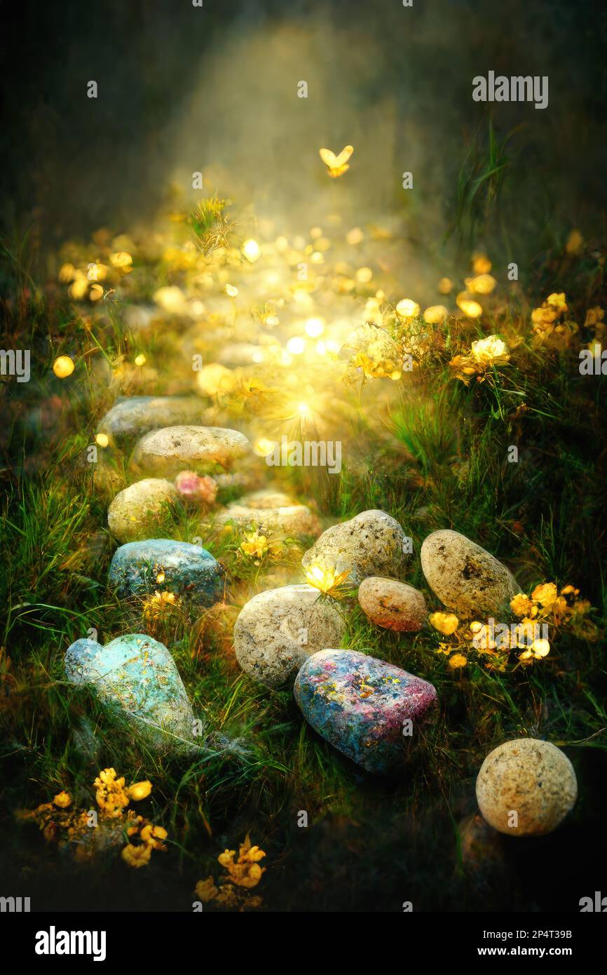 Beautiful rocks in forest. Digital art Stock Photo - Alamy