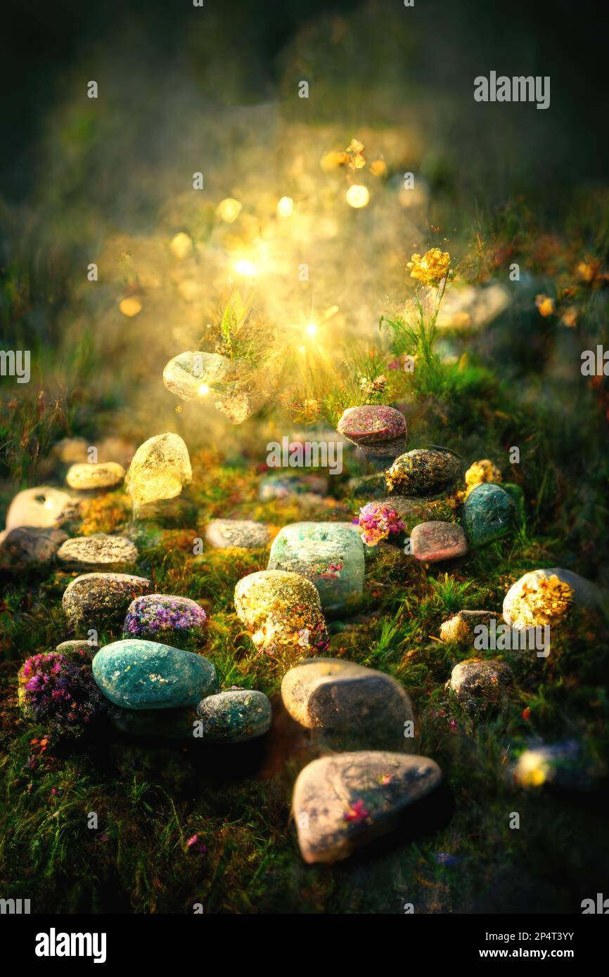 Beautiful rocks in forest. Digital art Stock Photo - Alamy