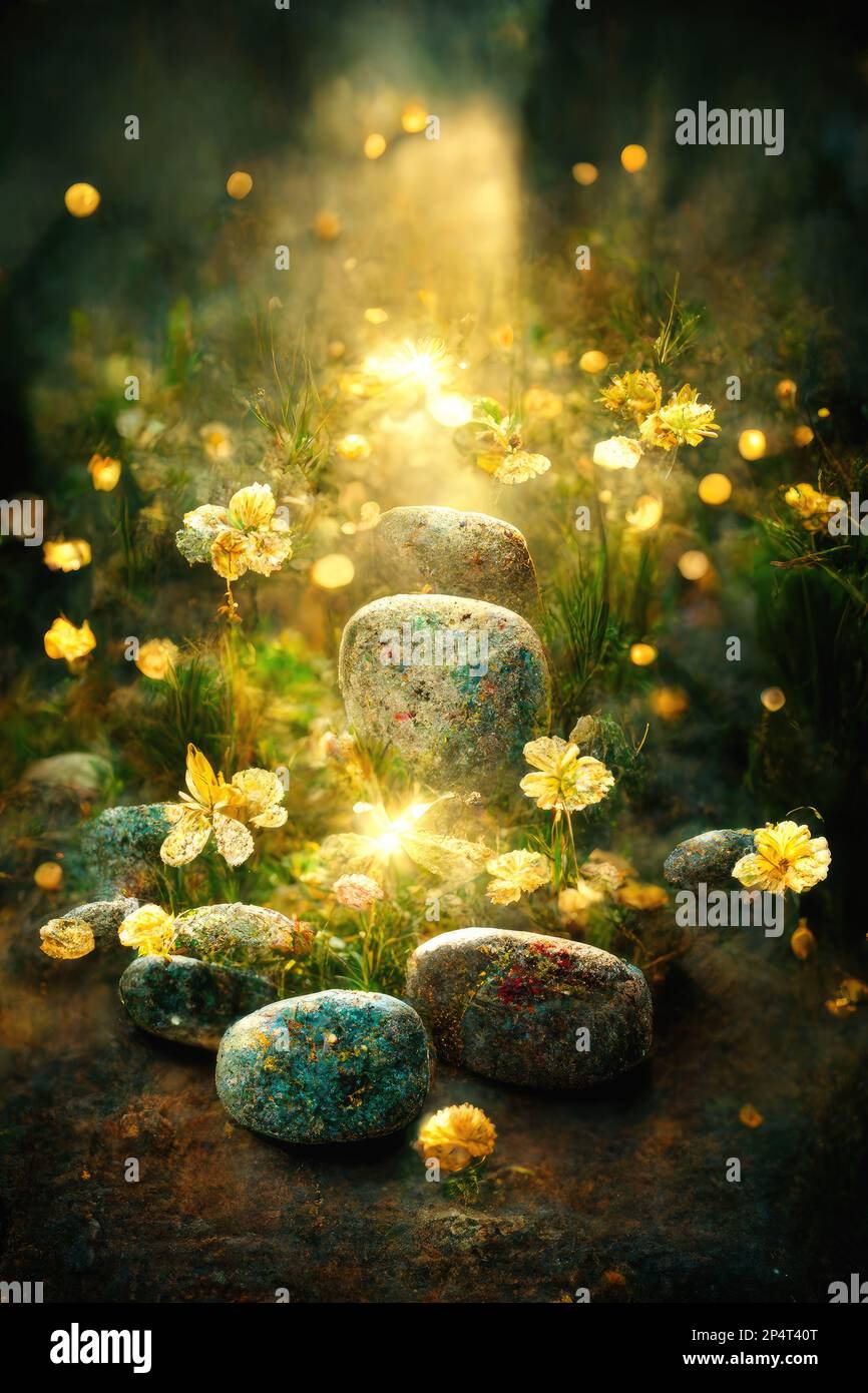 Beautiful rocks in forest. Digital art Stock Photo - Alamy