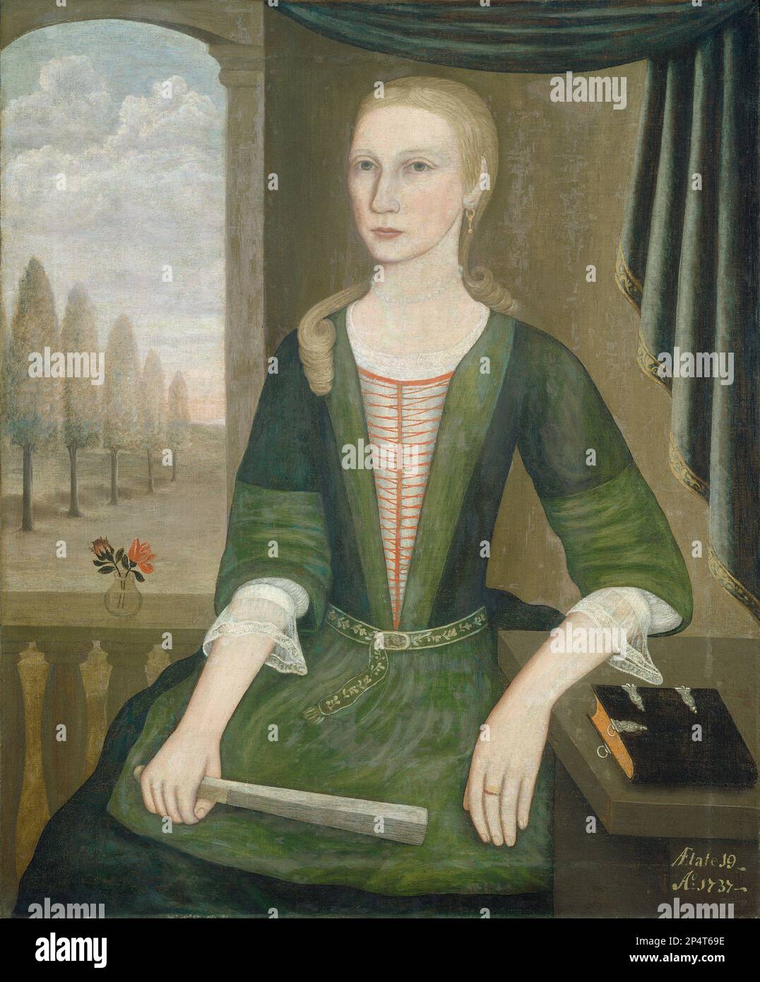 The Gansevoort Limner (Possibly Pieter Vanderlyn) Young Lady with a Fan ...