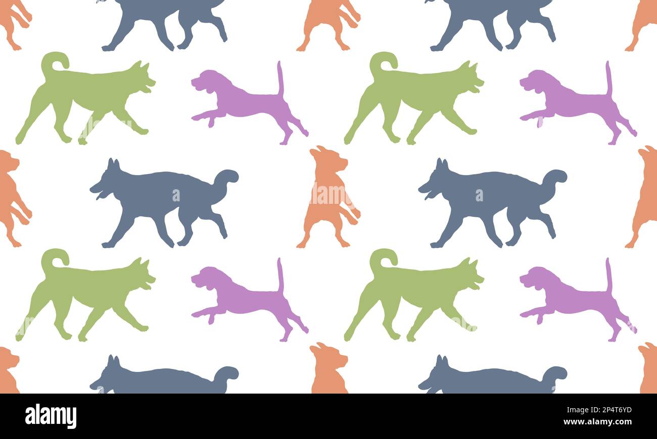 Seamless pattern. Silhouette dogs different breeds in various poses ...