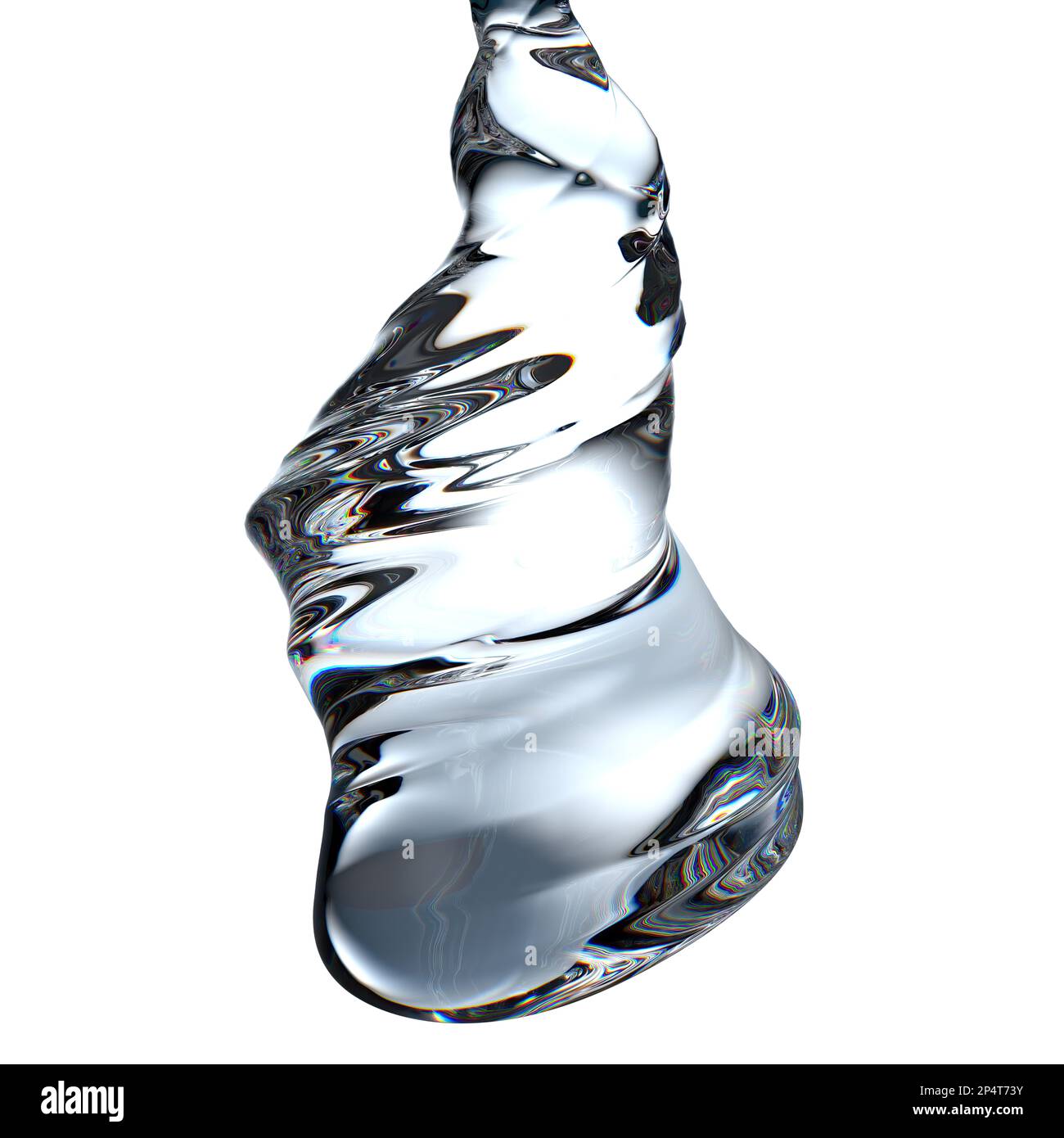 Front view of transparent twisting water drop dripping fresh and clean ...