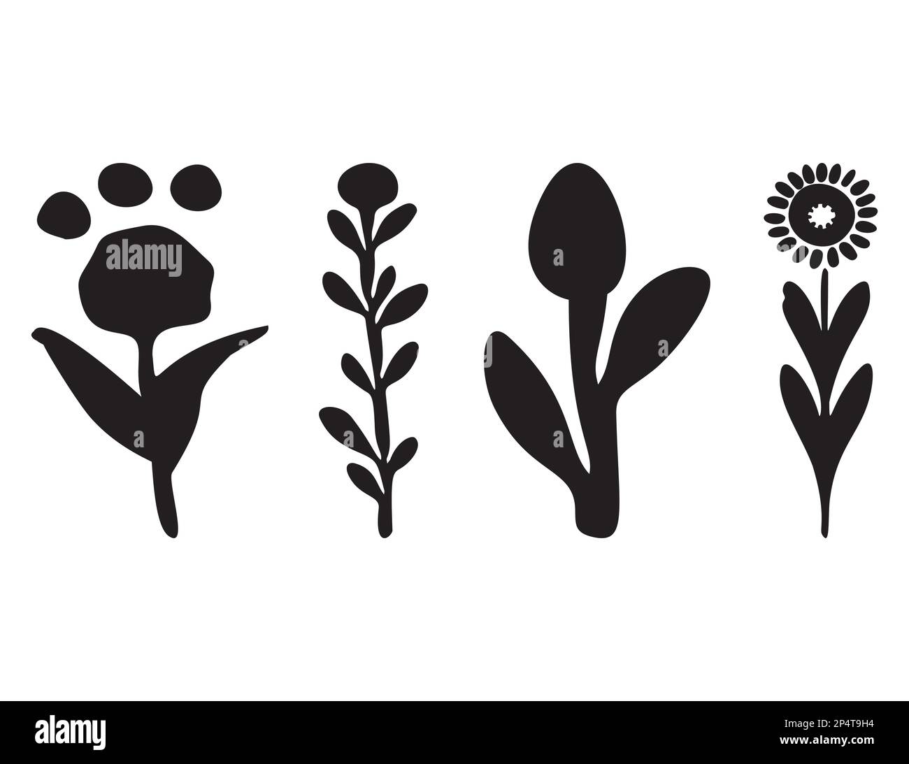Folkart flower vector illustration set . Botanical kids scandi garden ...