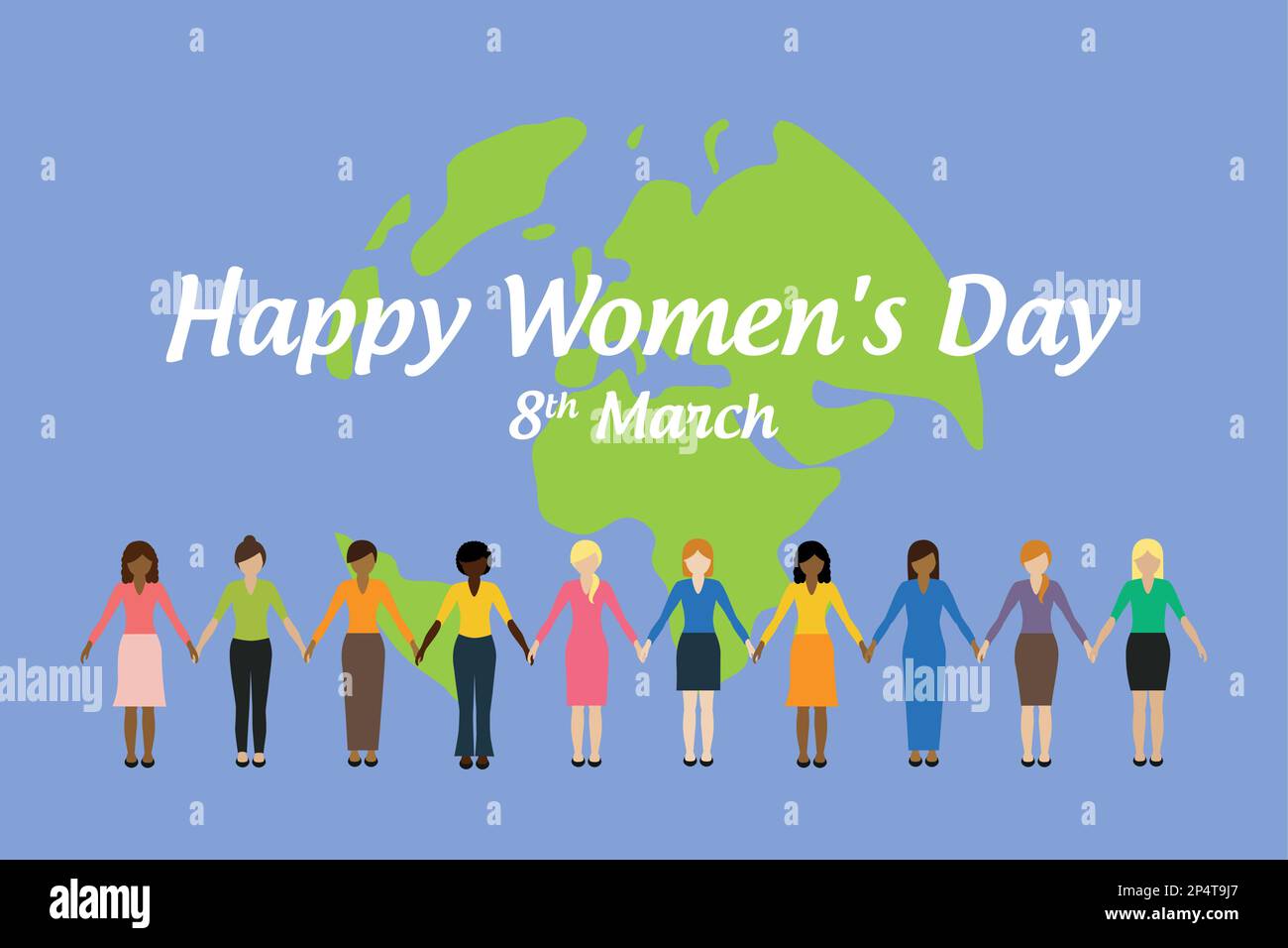 happy womens day 8th march group of different women on earth background ...