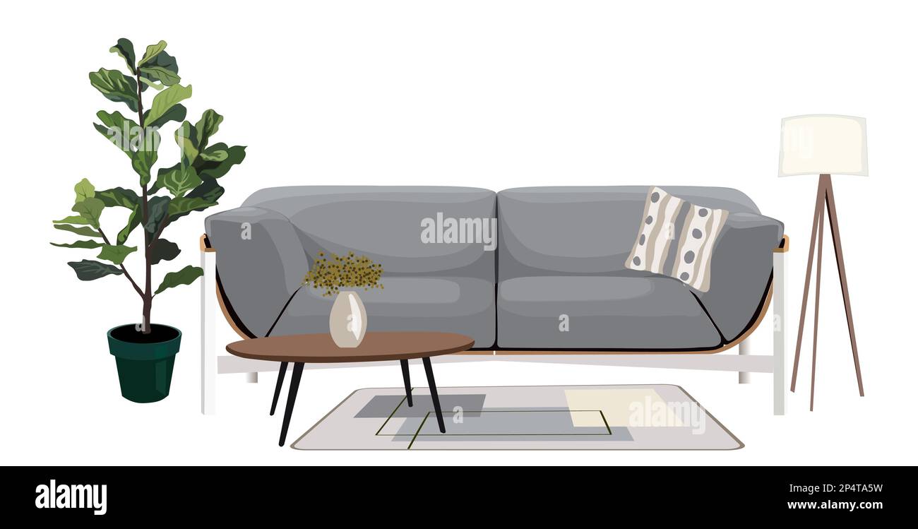 Living Room Interior Vector Illustration On White Stock Vector Image