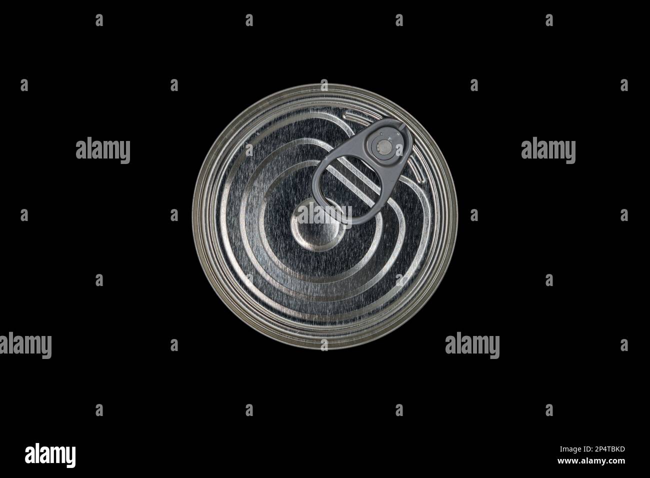 Tin can top view, isolated on black background Stock Photo - Alamy