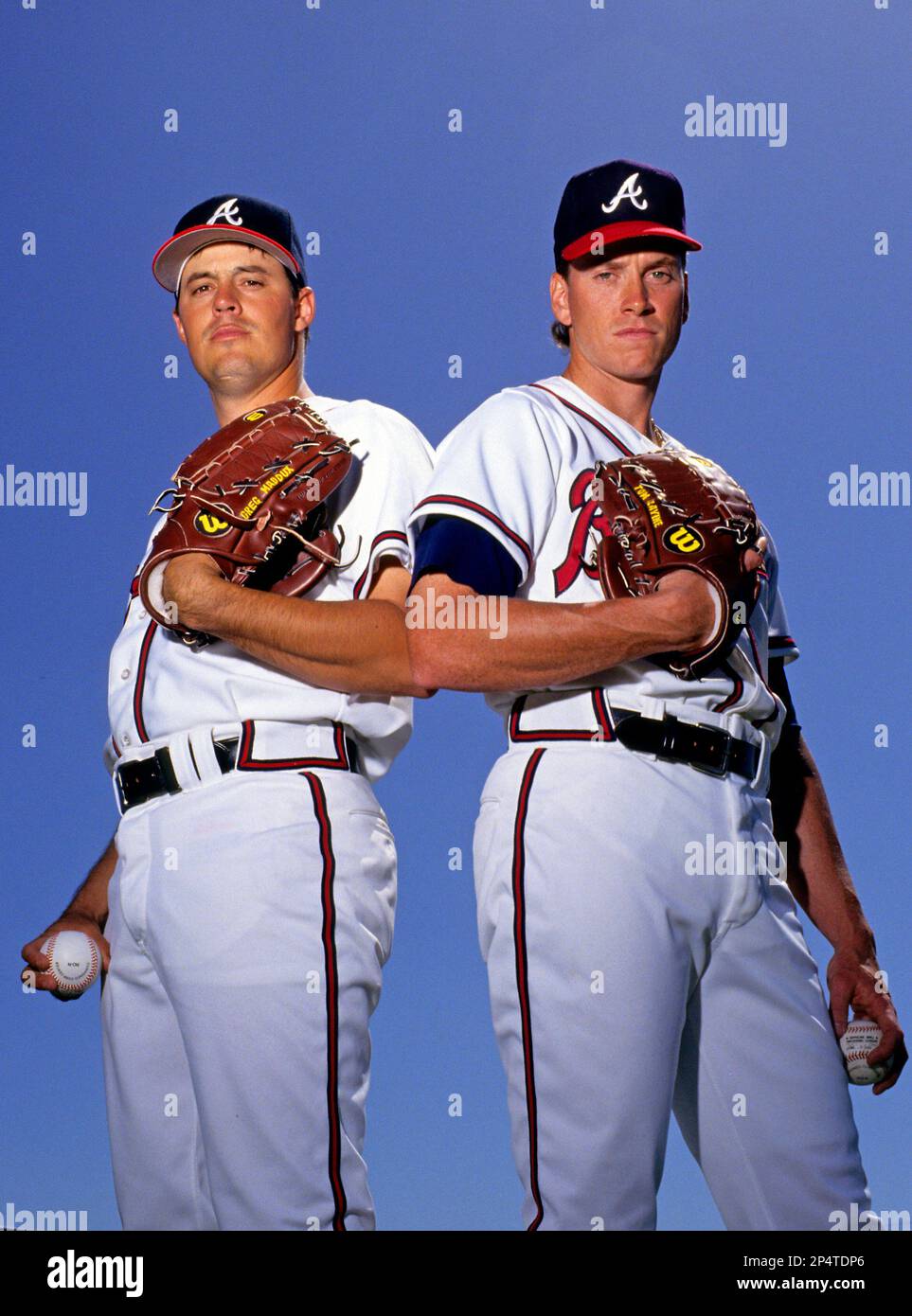 Atlanta Braves pitchers Tom Glavine and Greg Maddux pose for a portrait ...