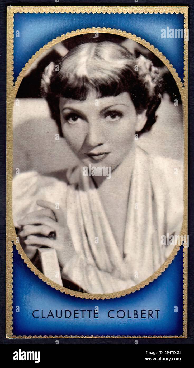 Portrait of Claudette Colbert - Vintage German Cigarette Card 02 Stock ...