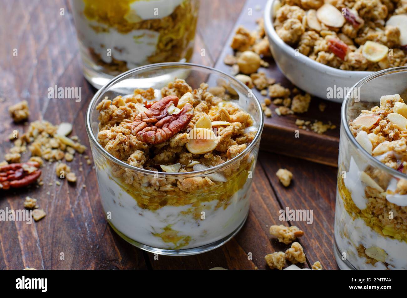 Granola and Yogurt Parfaits, Healthy Breakfast or Snack, Muesli with ...