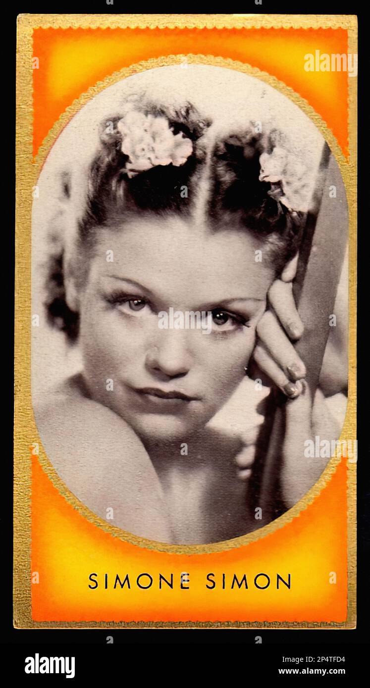 Portrait of Simone Simon - Vintage German Cigarete Card Stock Photo - Alamy