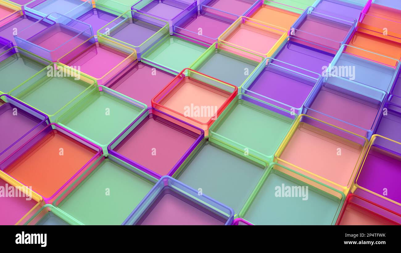 Volumetric composition of boxes of different colors. Abstract glossy ...