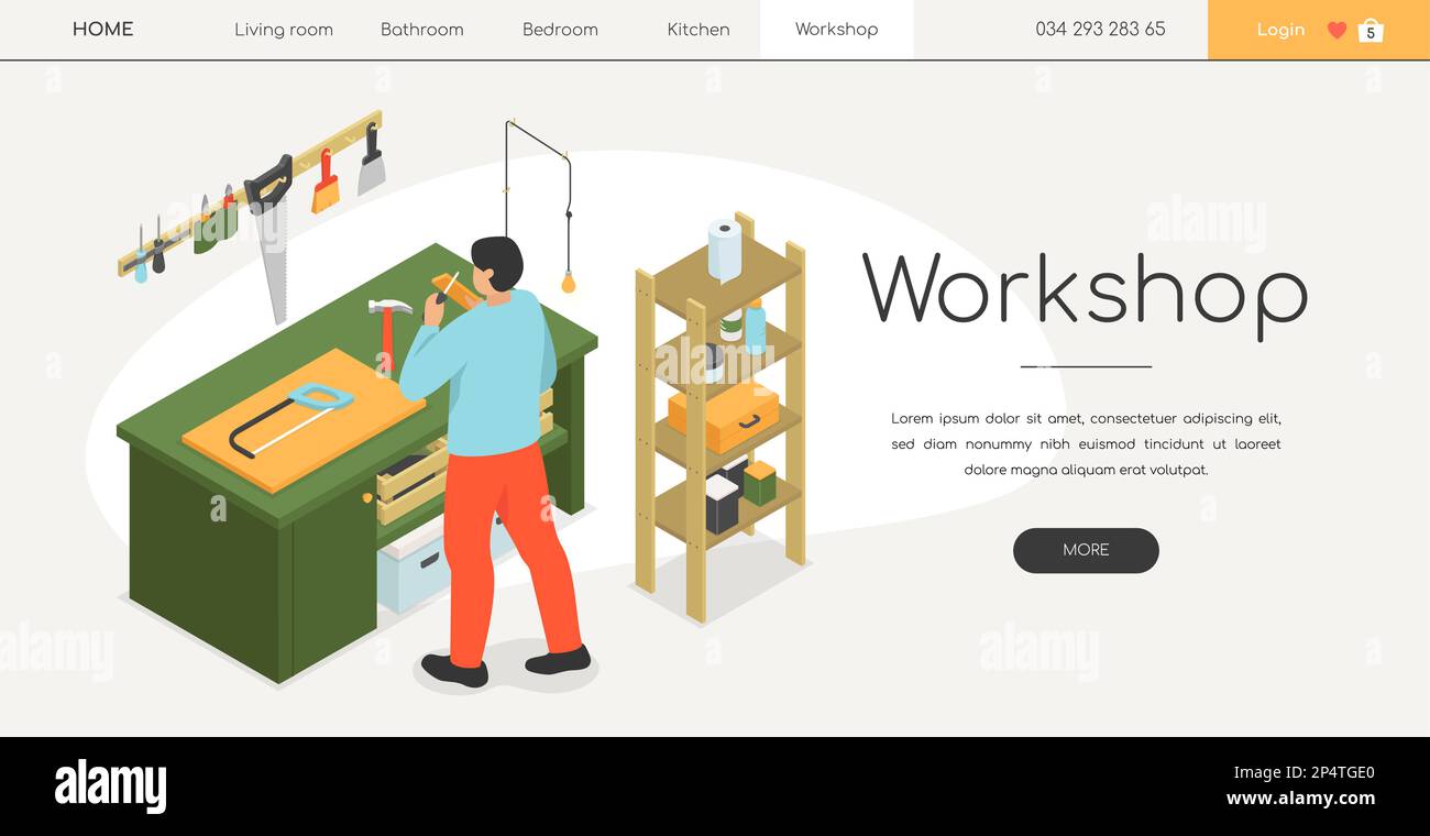 Carpentry workshop room - modern isometric web banner Stock Vector ...
