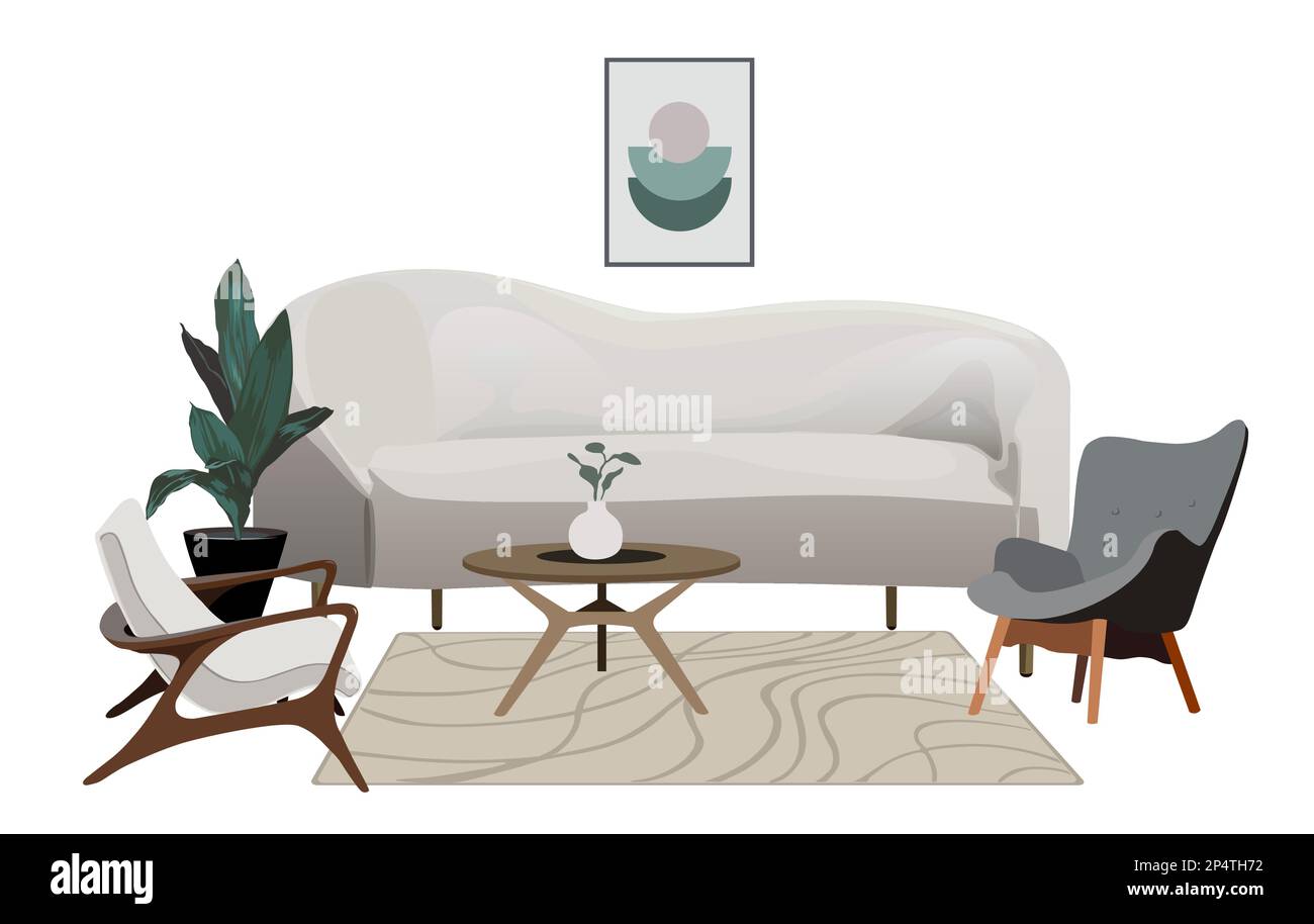 Living room interior Vector illustration on white Stock Vector Image ...