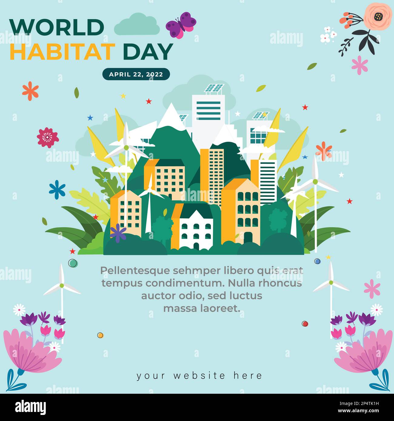 world habitat day lettering card with home environment Stock Vector ...