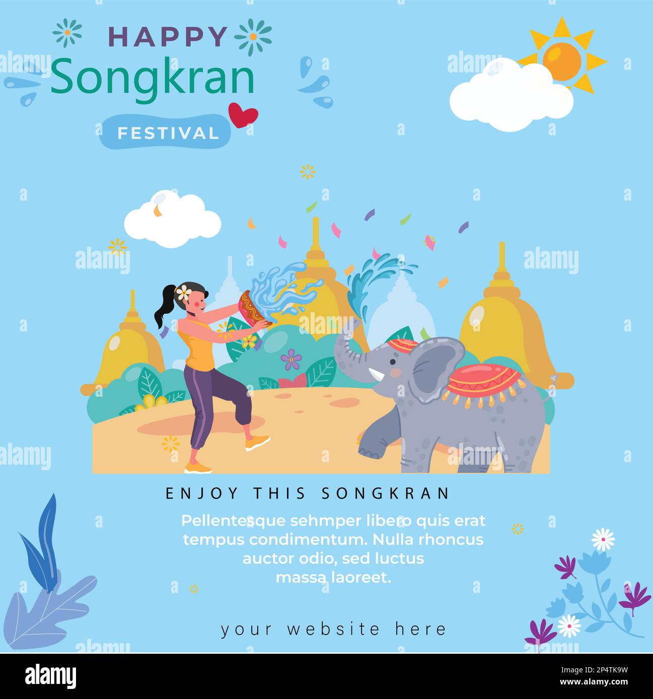 happy songkran festival day vector illustration flat design. Girl illustration vector Stock ...