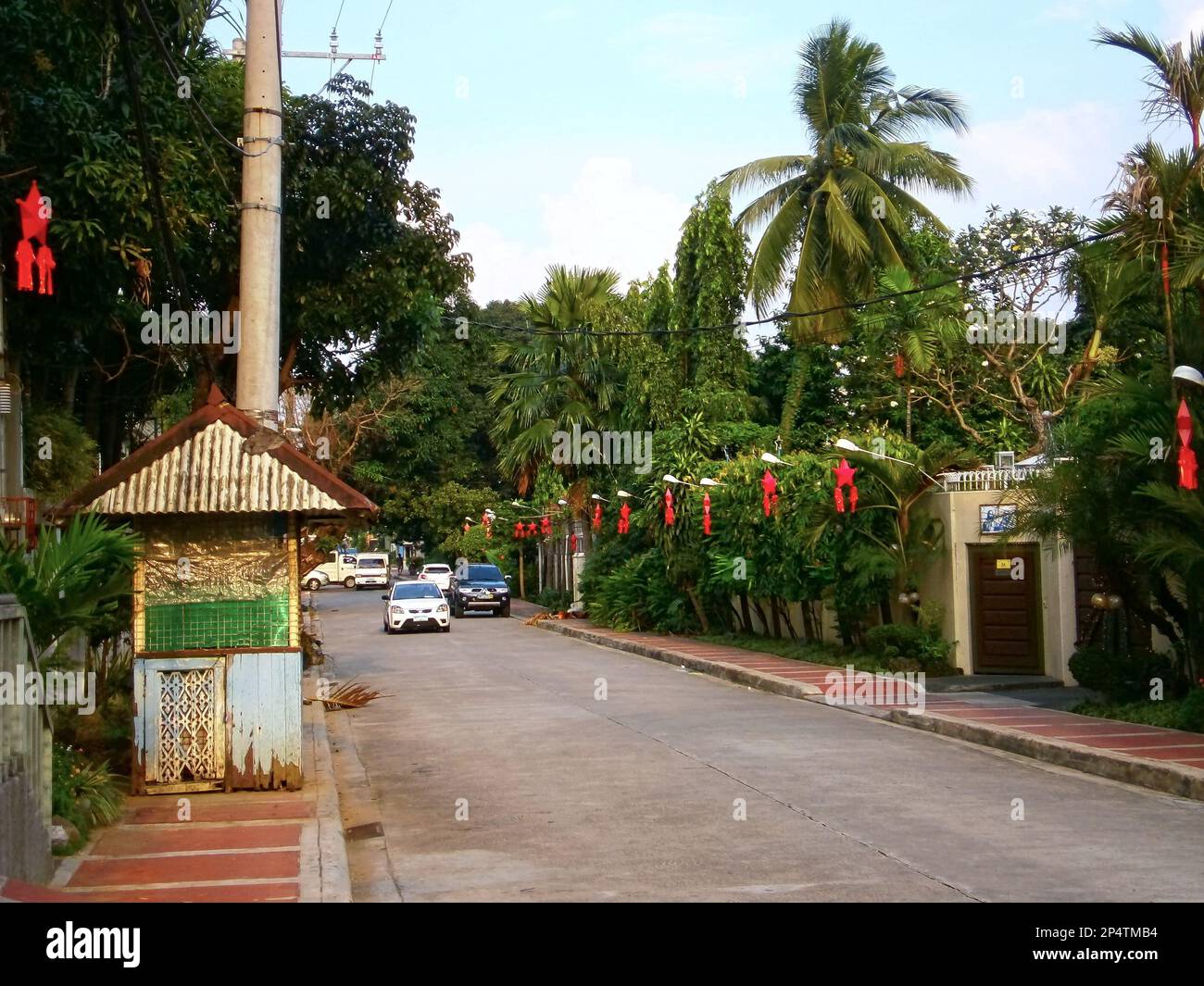 A palm tree-lined residential street in an upmarket area of Quezon City ...