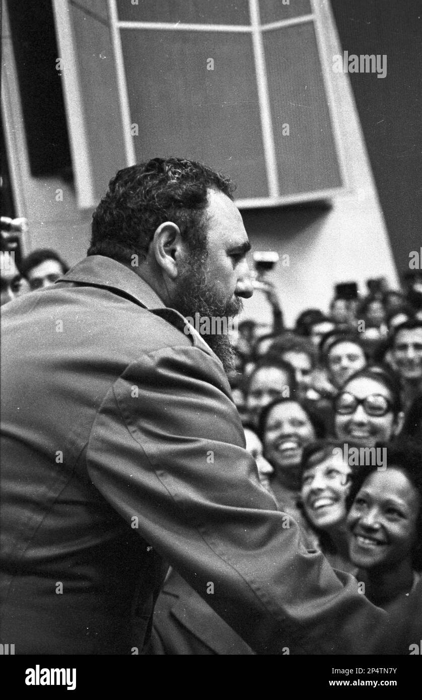 Cuban President Fidel Castro speaks to young members of the Education ...
