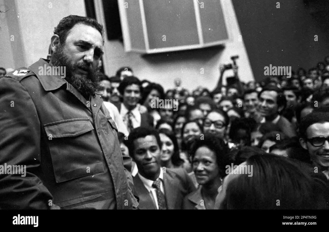 Cuban President Fidel Castro speaks to young members of the Education ...