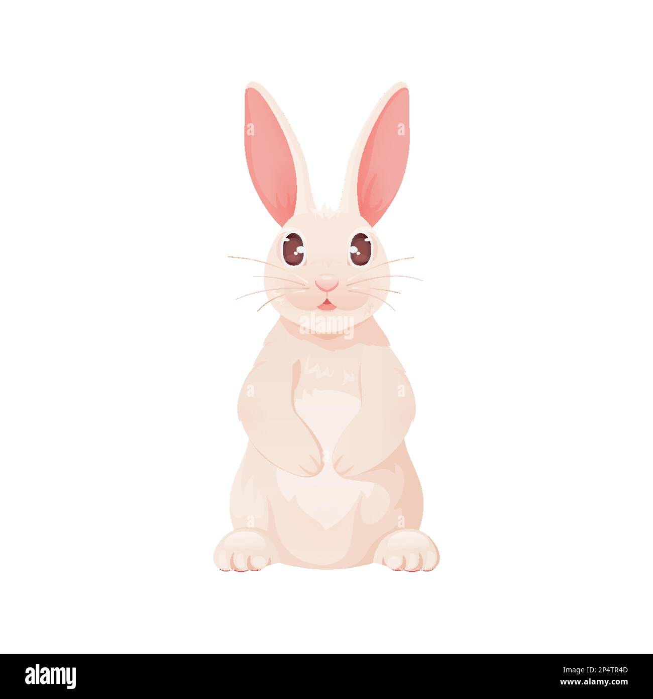 Happy Easter bunny white flat character cartoon. Large pink ear dark ...