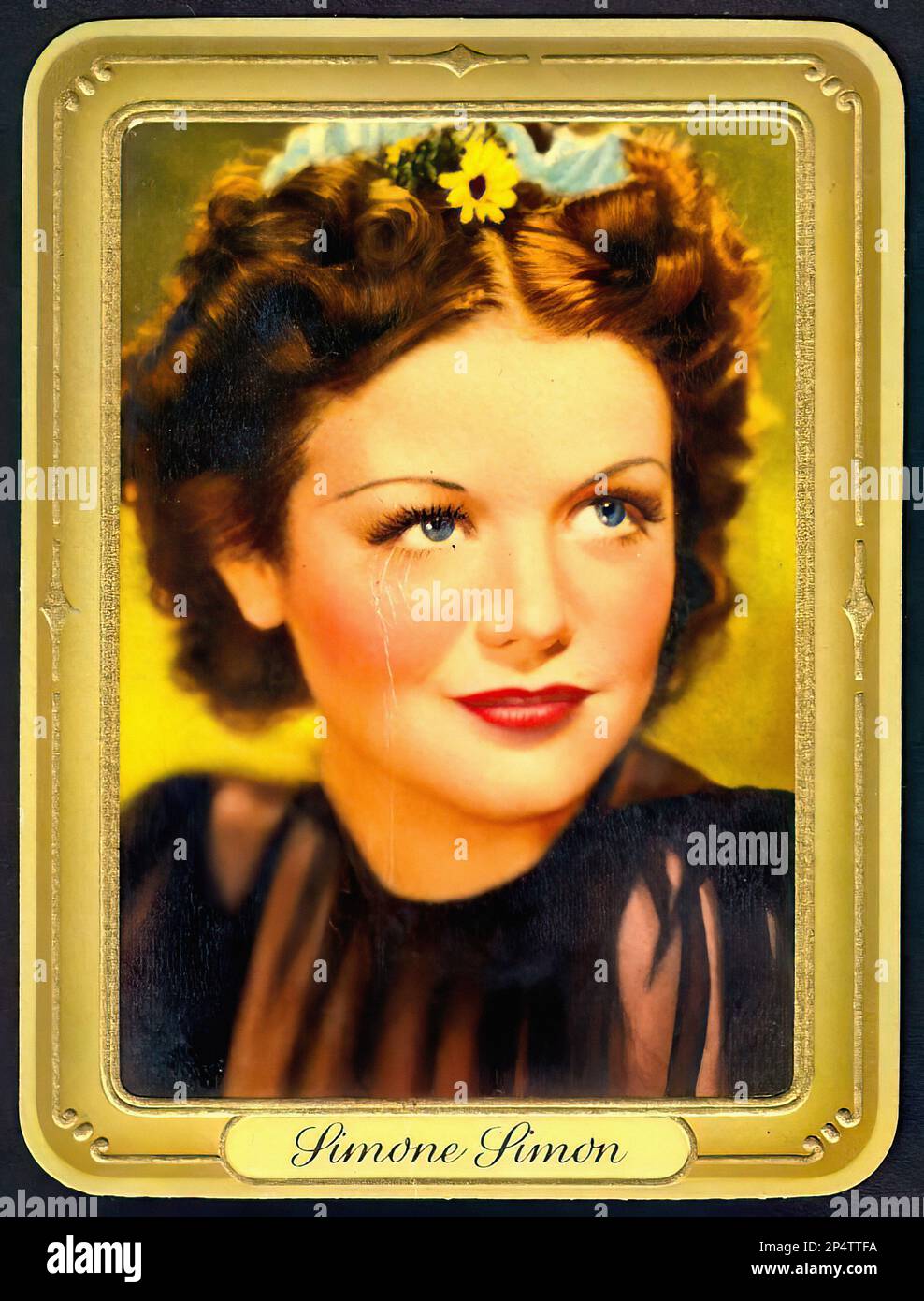 Portrait of Simone Simon - Vintage German Cigarette Card Stock Photo ...