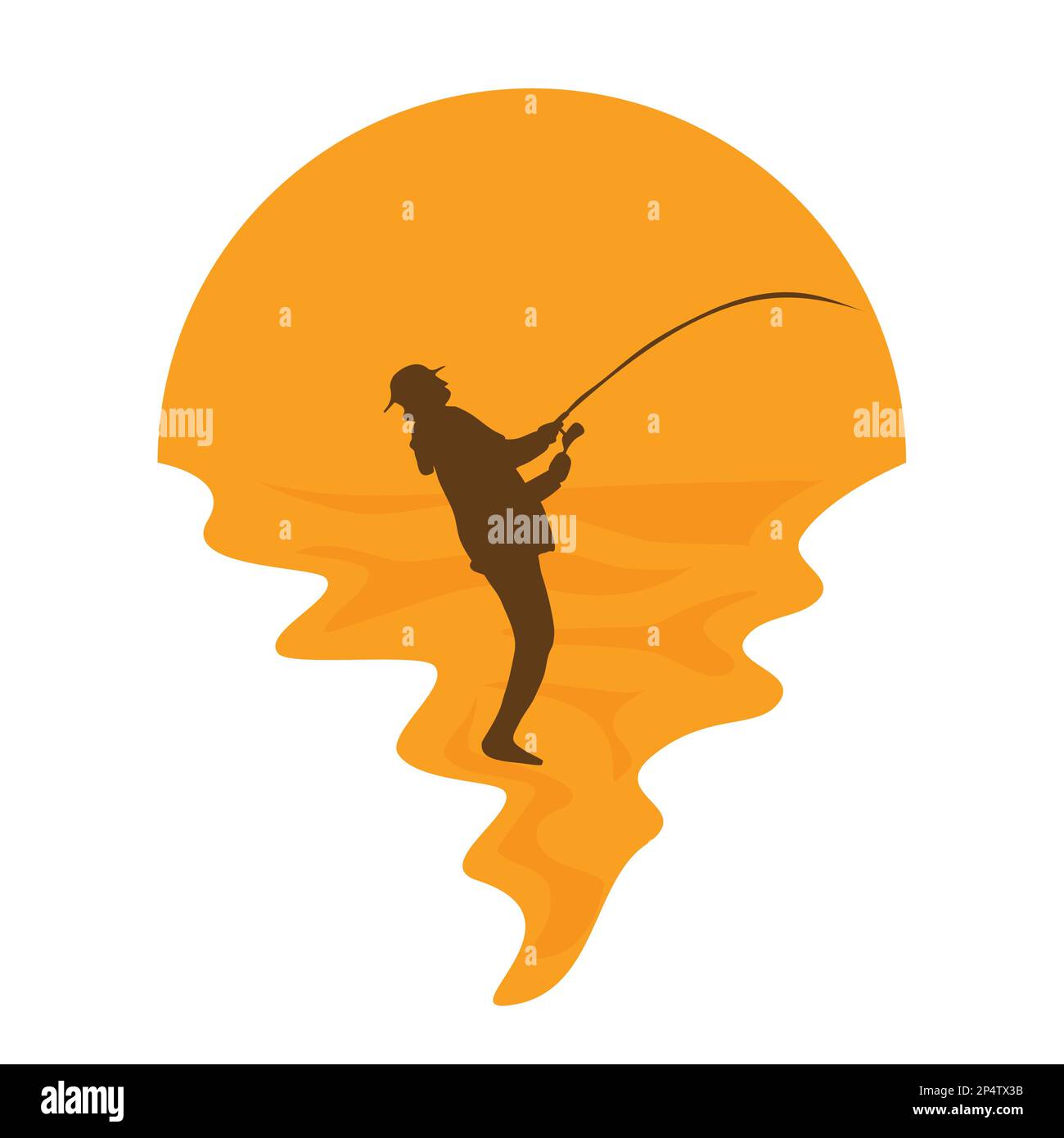 Angler Fishing Silhouette logo with Sunset on white background. Outdoor ... Angler Fishing Silhouette logo with Sunset on white background. Outdoor ...