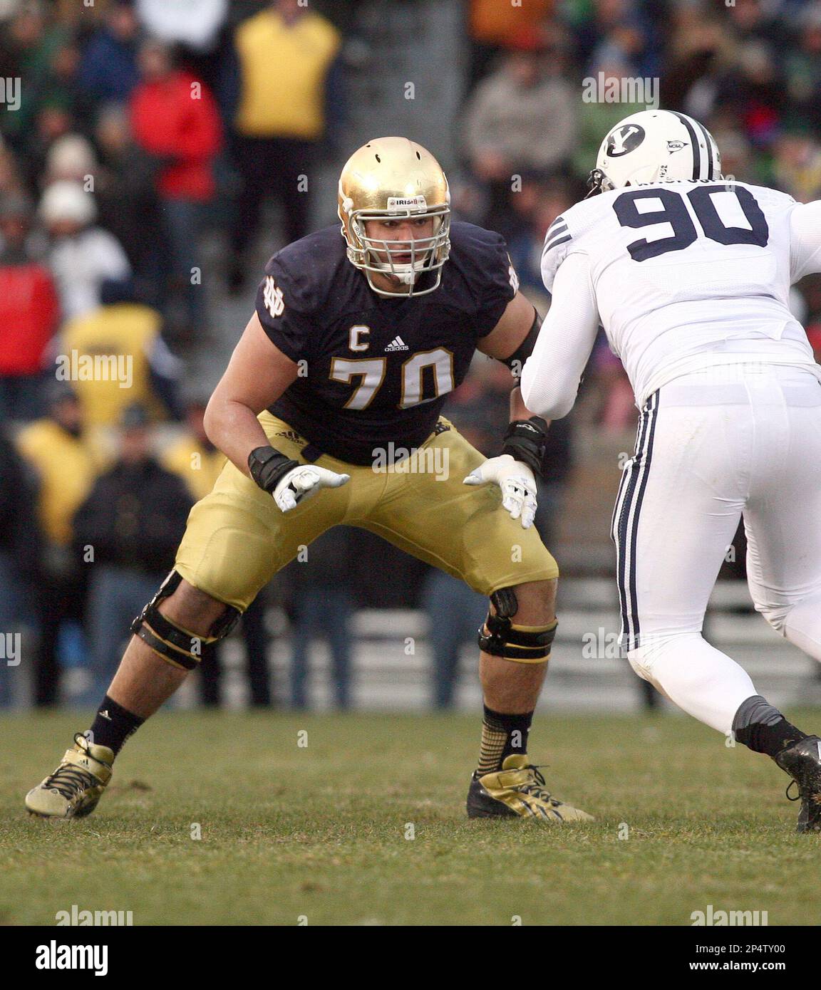 Notre Dame Fighting Irish Zack Martin (70) during a game against BYU on ...