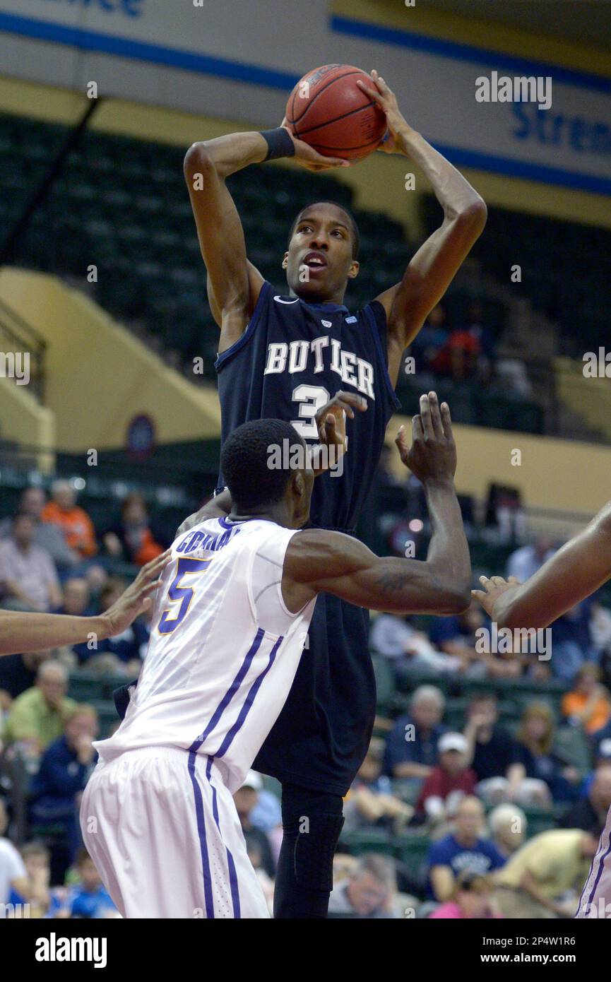 Butler forward Kameron Woods puts up a shot over LSU forward Shavon ...