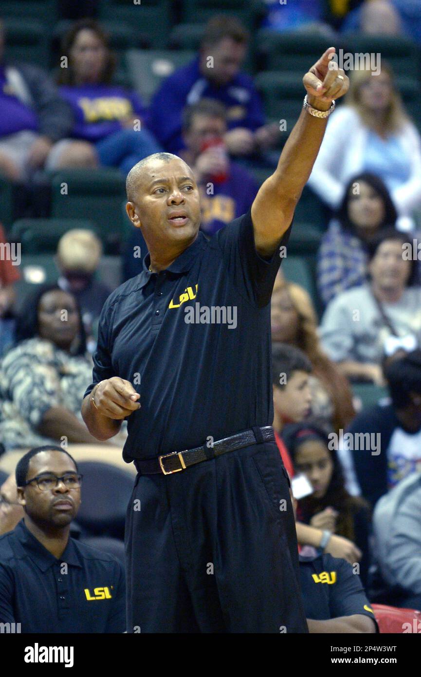 LSU head coach Johnny Jones signals a play during the second half of an ...