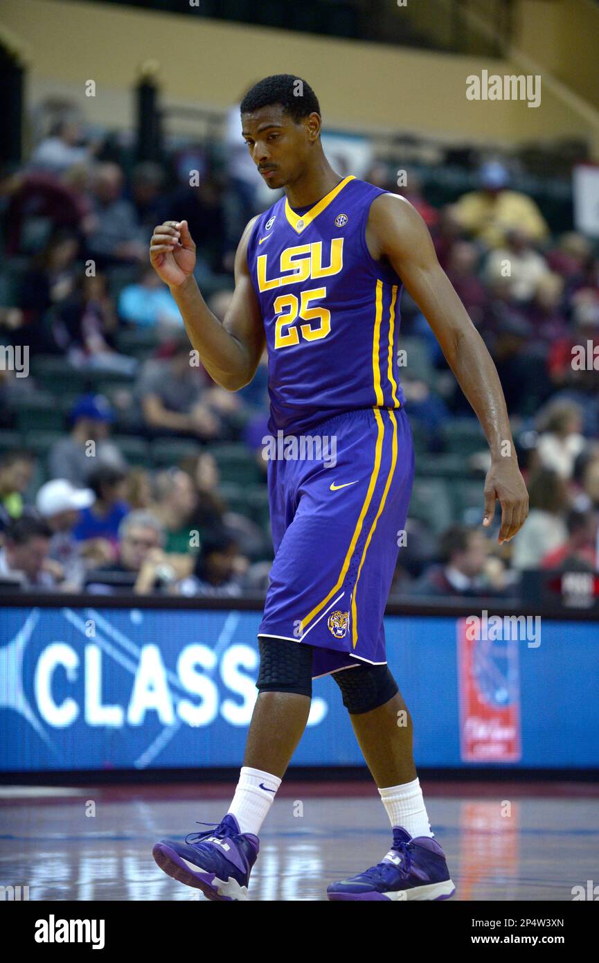 LSU forward Jordan Mickey (25) reacts after a score during the second ...