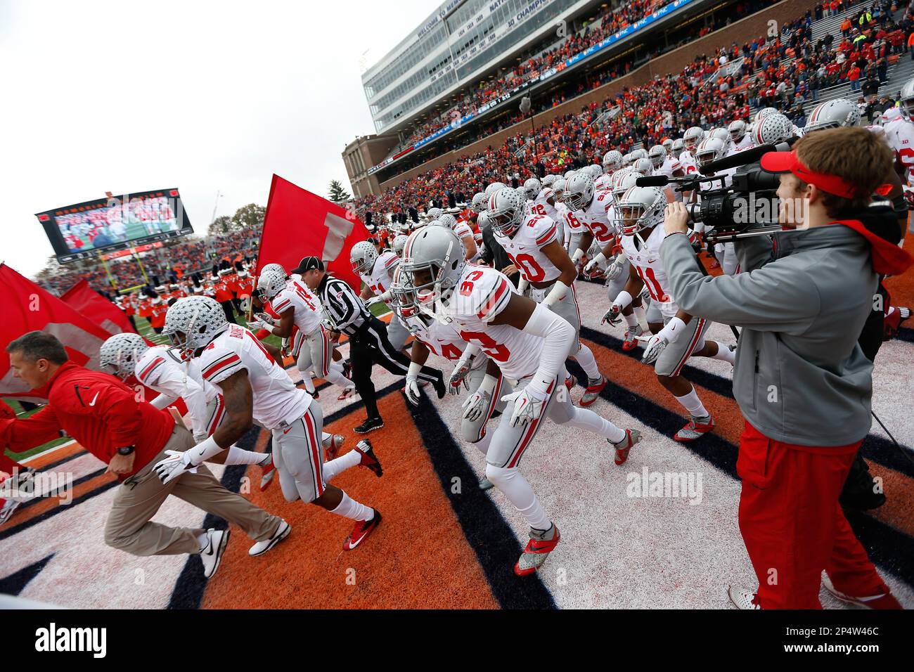 Ohio State football players runs on the field in introductions during ...