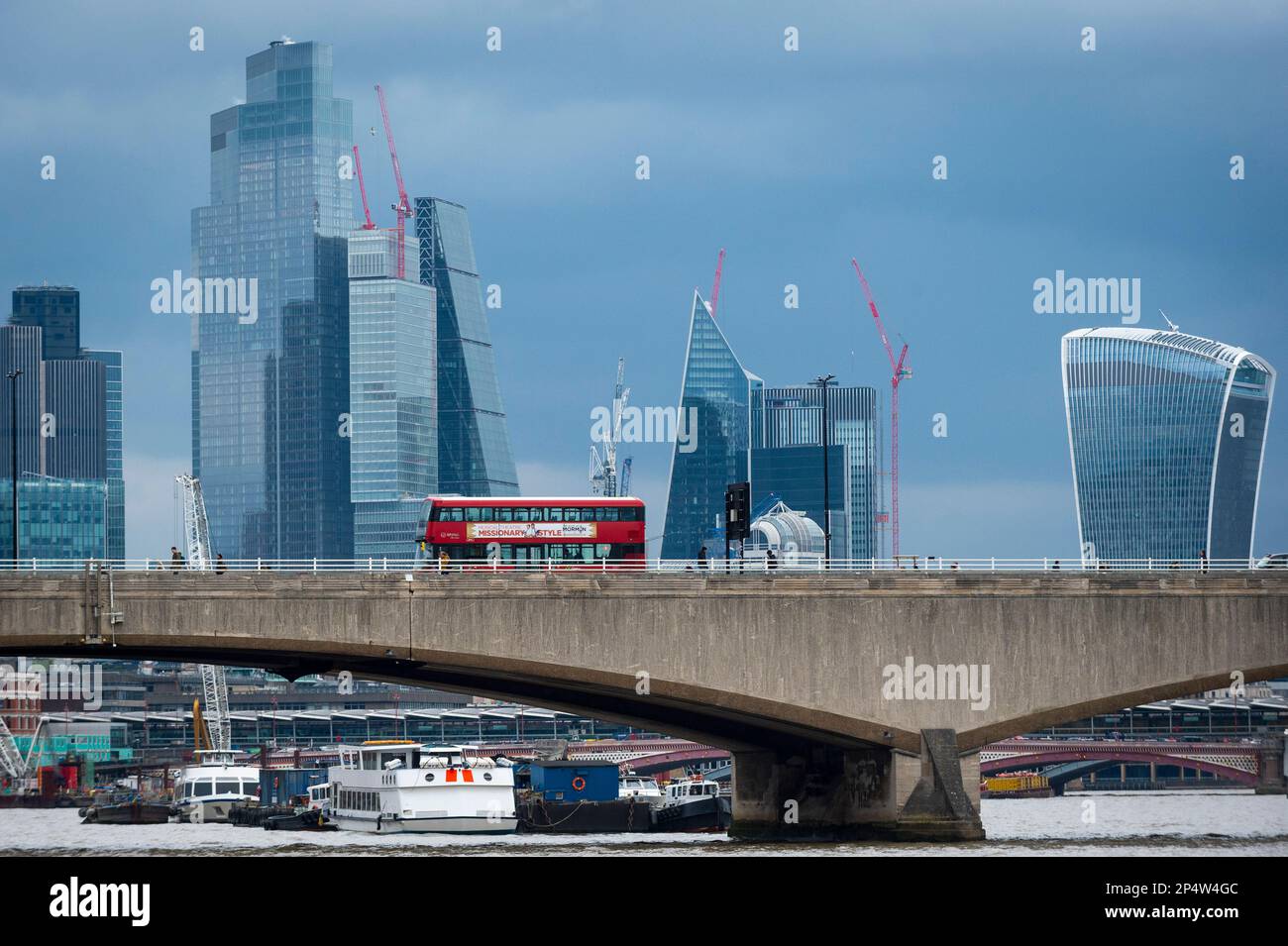 London, UK. 6 March 2023. UK Weather – A double decker bus crosses ...