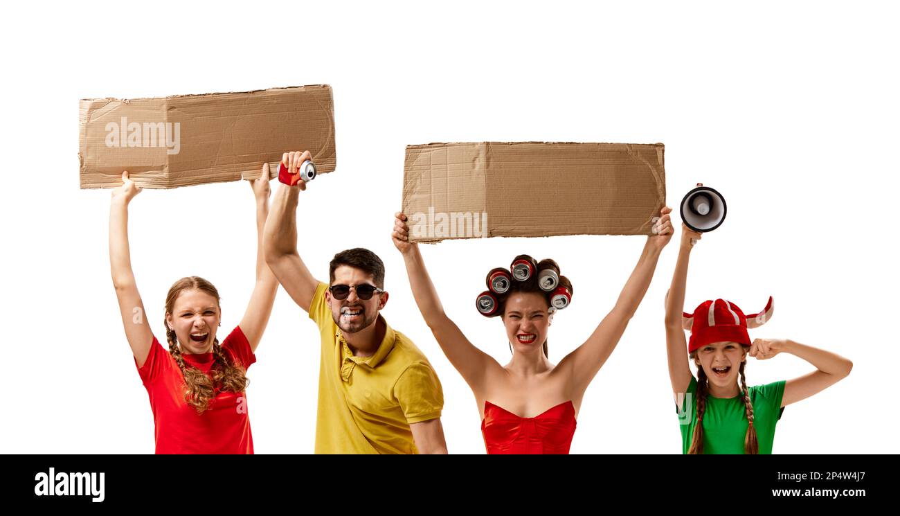 Group of young people protesting, emotionally shouting over white ...