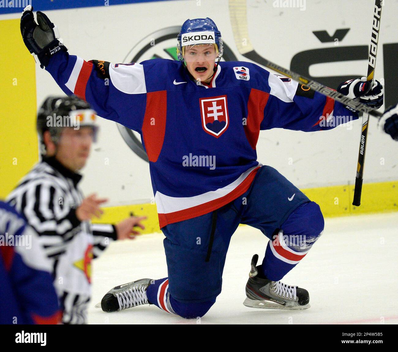 David Griger (12) of Slovakia celebrates his goal on Germany during ...