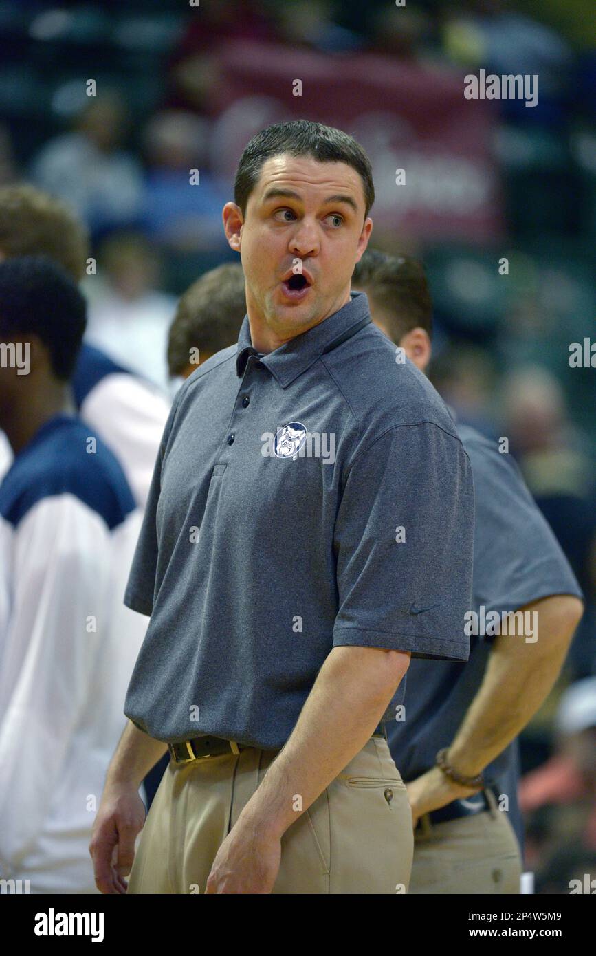 Butler head coach Brandon Miller argues a call during the second half ...